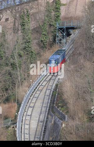 Modern funicular climbing to Schlossberg in Graz, Austria Stock Photo ...