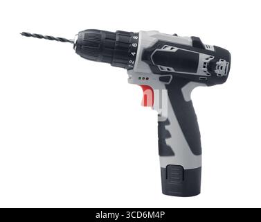cordless drill driver electric screwdriver on vintage wood background ...