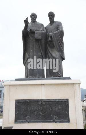 Monument St. Kliment and Naum of Ohrid in downtown of Skopje, Macedonia ...