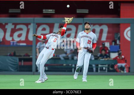 Washington Nationals' CJ Abrams looks on during a baseball game against ...