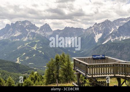 Viewing platform with views of striking Dolomite peaks in summer Stock ...