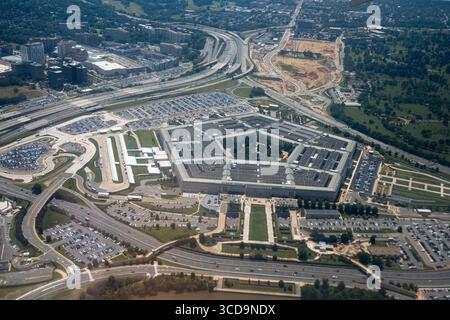 Aerial view of the Pentagon complex with surrounding roads, parking and ...
