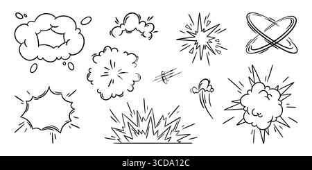 Cartoon lines effects and sparks. Vector comic doodle hand drawn ...