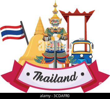 Colorful vector illustration highlighting iconic Thai landmarks with ...