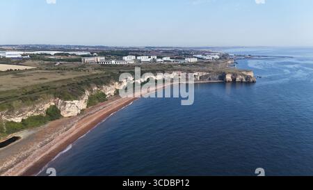 Aerial drone view of Seaham coastline, harbour and beaches, County ...