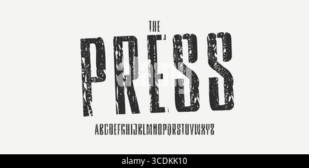High rough font, grunge alphabet, dystopia style letters for military ...