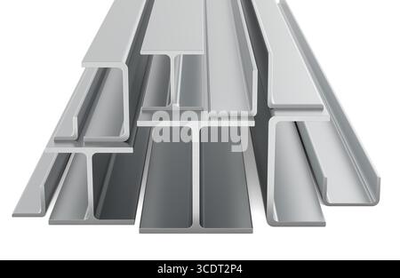 Steel beams H shape profile isolated on white, 3d render Stock Photo ...