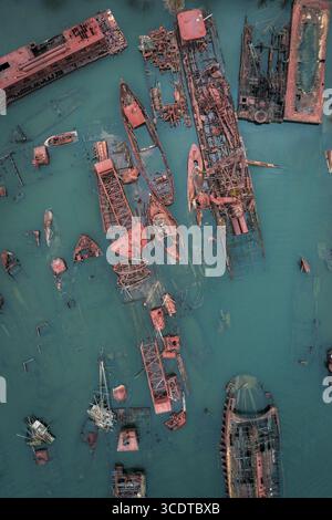 Ships decaying at the Arthur Kill Ship graveyard along the Arthur Kill ...