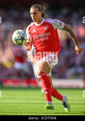 Riccardo Calafiori Of Arsenal in action against Florentino Luis Of ...