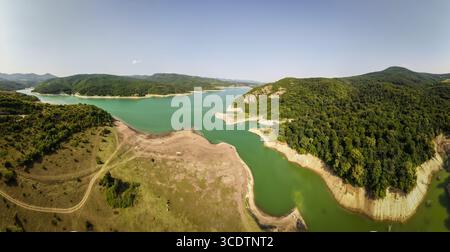 Aerial view of the Algeti Reservoir, where turquoise waters meet the ...