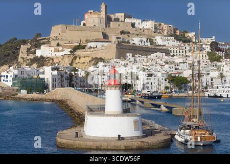 Port town Ibiza Balearic islands, Spain Mediterranean Sea, Buildings in ...