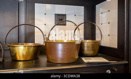 A set of copper cookware in a large kitchen Stock Photo - Alamy