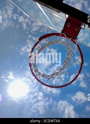 Upward perspective of a basketball hoop Stock Photo - Alamy