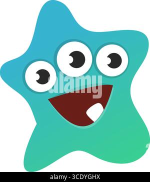 Cartoon funny monster with scary face expression waving hands . Vector ...