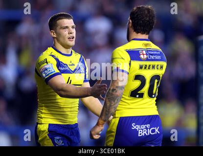 Warrington Wolves’ Jake Thewlis celebrates with Connor Wrench after ...