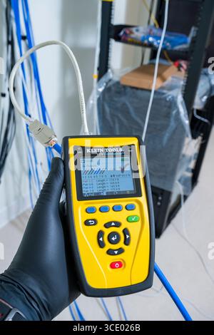 Klein Tools VDV Commander cable tester testing a Cat6A ethernet cable ...