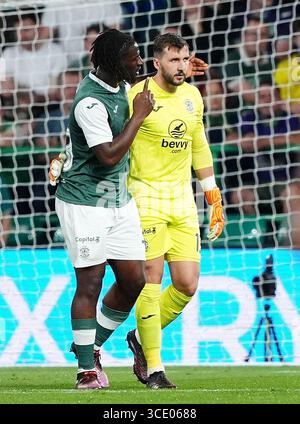 Hibernian goalkeeper Jordan Smith (right) during the UEFA Conference ...
