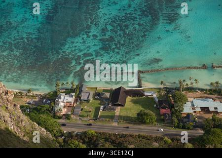Aerial view of Shriners Beach Club, Waimanalo, Honolulu, Oahu, Hawaii ...