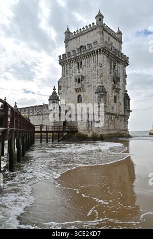 Aerial panoramic view of Belem Tower with Discovery Monument and 25 ...