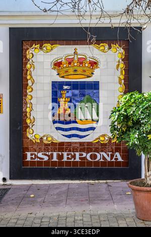 Estepona, towns crest depicted in tiles Stock Photo - Alamy