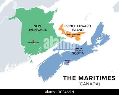 Maritimes region of Eastern Canada, Maritime provinces, gray political ...