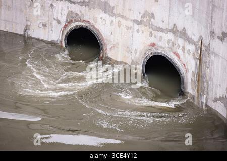 Biological treatment process in aeration basin closeup. Specialized ...