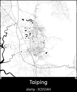 Taiping city (Malaysia) map vector illustration, scribble sketch Bandar ...