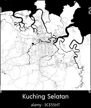 Kuching city (Malaysia) map vector illustration, scribble sketch Bandar ...
