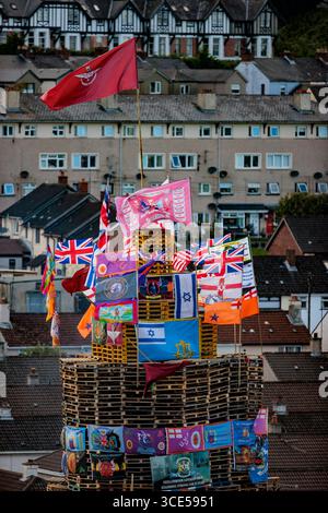 Unlit Bonfire in Meenan Square, in the bogside area of Derry City, Co ...