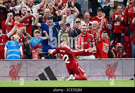 Liverpool's Hugo Ekitike celebrates scoring their side's first goal of ...
