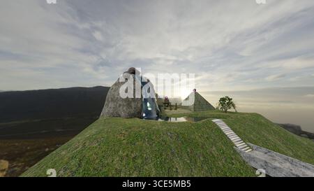Fantasy Temple and Pyramid Crowned in Gold and Rubies Stock Photo - Alamy