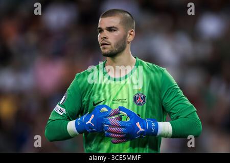 Lucas Chevalier of Paris Saint-Germain FC gestures during the UEFA ...