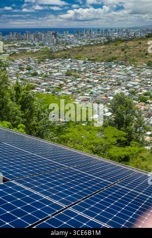 Photovoltaic panels on rooftop, Honolulu, Oahu, Hawaii, USA Stock Photo ...
