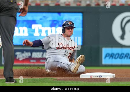 Detroit Tigers third baseman Colt Keith warms up between innings ...