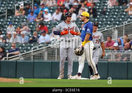Detroit Tigers' Colt Keith celebrates after hitting a single during the ...
