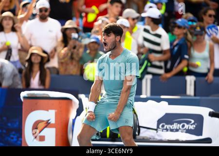 Carlos Alcaraz of Spain celebrates during the Round Robin singles match ...