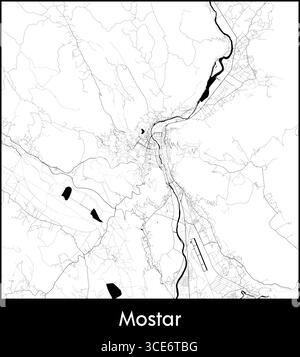 Mostar Bosnia and Herzegovina City Map in Black and White Color in ...