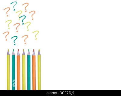 Coloured pencils and question marks on white background Stock Photo - Alamy