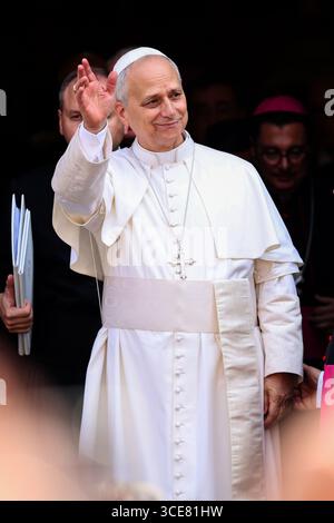 Pope Leo XIV leaves his residence in Castel Gandolfo, on the outskirts ...