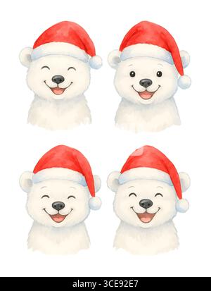 Set of 4 Cute Christmas Polar Bears Pack – Festive Holiday Winter ...