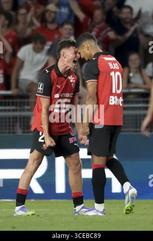 Quentin MERLIN of Rennes celebrates his goal during the French ...