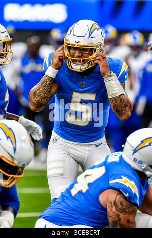 Los Angeles Chargers quarterback Trey Lance (5) runs with the ball as ...