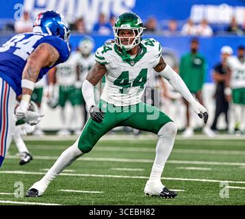 New York Jets linebacker Jamien Sherwood (44) defends during an NFL ...
