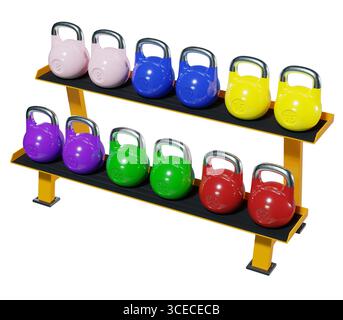 Heavy gym green kettlebell for workout isolated on white background. 3d ...
