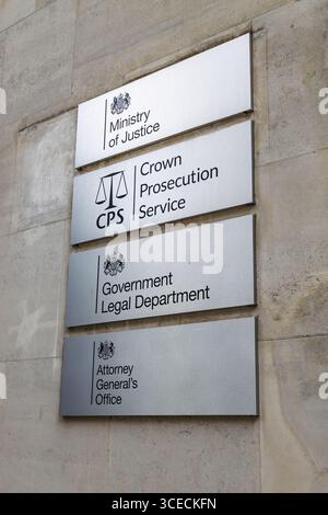 Westminster London- Ministry Of Justice signage. UK government building ...