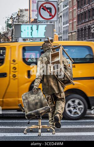 Fast-paced life in New York City shown through a walking crowd and ...