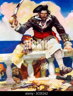 BLACKBEARD - Edward Teach (c 1680-1718) English pirate. Coloured ...