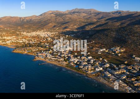 Aerial View of Stalida Town with Beaches and Mountains in Crete Stock ...