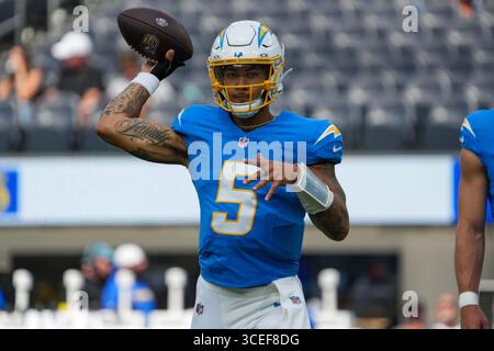 Los Angeles Chargers quarterback Trey Lance (5) in the second half of ...