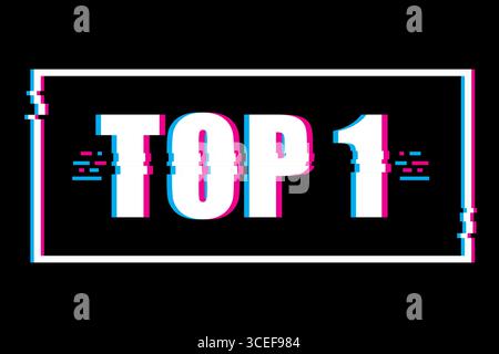 Retro glitch frame. TOP 4 text. Neon distorted message. Vector digital ...
